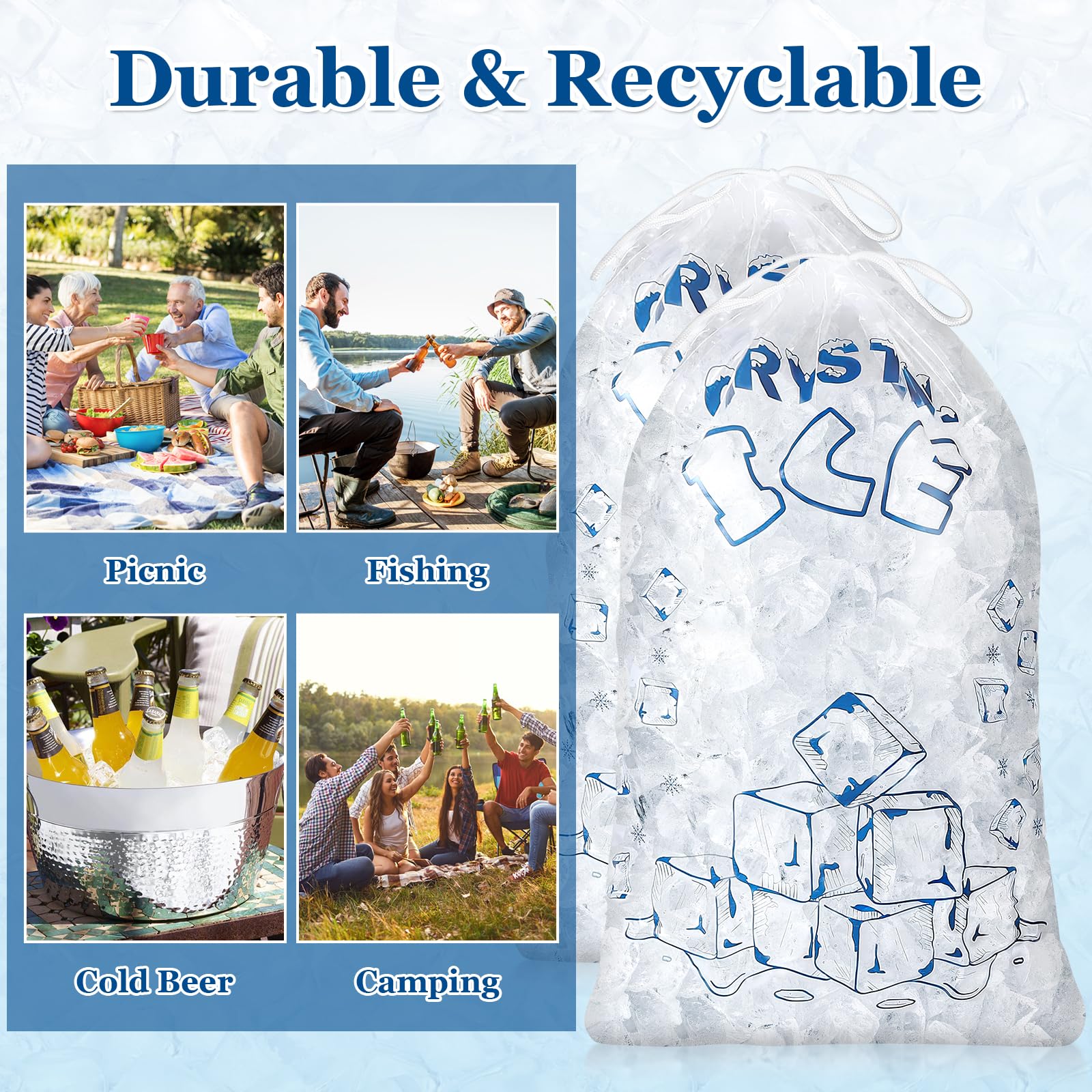 Ice Maker Ice Bags, 5 Pack Clear Plastic Ice Bags with Drawstring Closure, 8 lbs Capacity, Perfect for Filling Ice Buckets, Ice Storage, and Transporting Ice