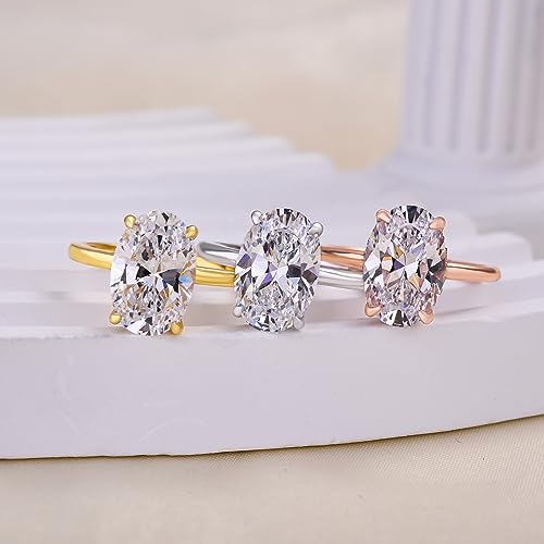 Effinny 3.5 Carat Elongated Oval Cut Engagement Ring White Gold Plated 925 Sterling Silver Simulated Diamond Promise Ring(White Gold, 16)
