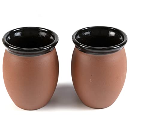 Handmade con Amor β Set of 2, 20 oz Artisan Handmade Authentic Mexican Clay Cantaritos, Glazed Rim and Interior, Black