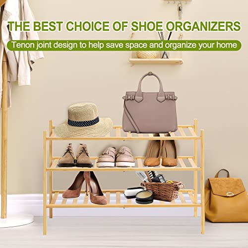 WANGMUXIA 3-Tier Bamboo Shoe Rack,Free Standing Shoe Racks Stackable Shoe Rack,Entryway,Hallway, Bathroom and Living Room,Multifunctional Bamboo Rack in Different Combinations (3-Tier)