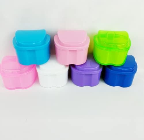 Denture Case, Denture Cup with Strainer,False Teeth Storage Box with Basket Net Container Holder for Travel, Retainer Cleaning (transparent Green)