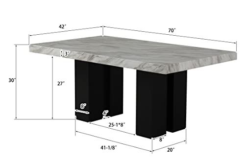 RUNWON 7-Piece Luxury Kitchen Set-Faux Marble Dining Rectangular Table and 6 Upholstered-Seat Chairs, Black