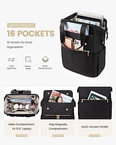 LOVEVOOK Laptop Backpack for Women Men, 15.6 Inch Work Backpacks Purse with USB Port, Waterproof Nurse Teacher Bag, Wide Open Business Travel Computer Backpack, Convertible College Tote Daypack