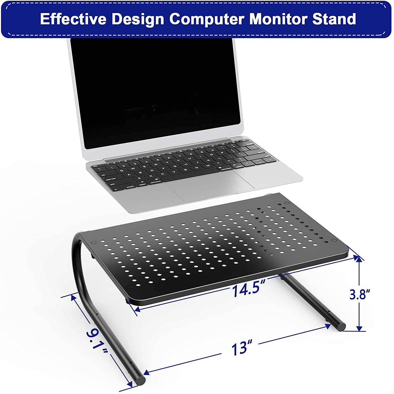 ERGO TAB Metal Monitor Stand Riser with Vented Metal for Computer, Laptop, Notebook, Printer, Ergonomic 14.5 Platform 4 Inch Height (EBLL2),Black