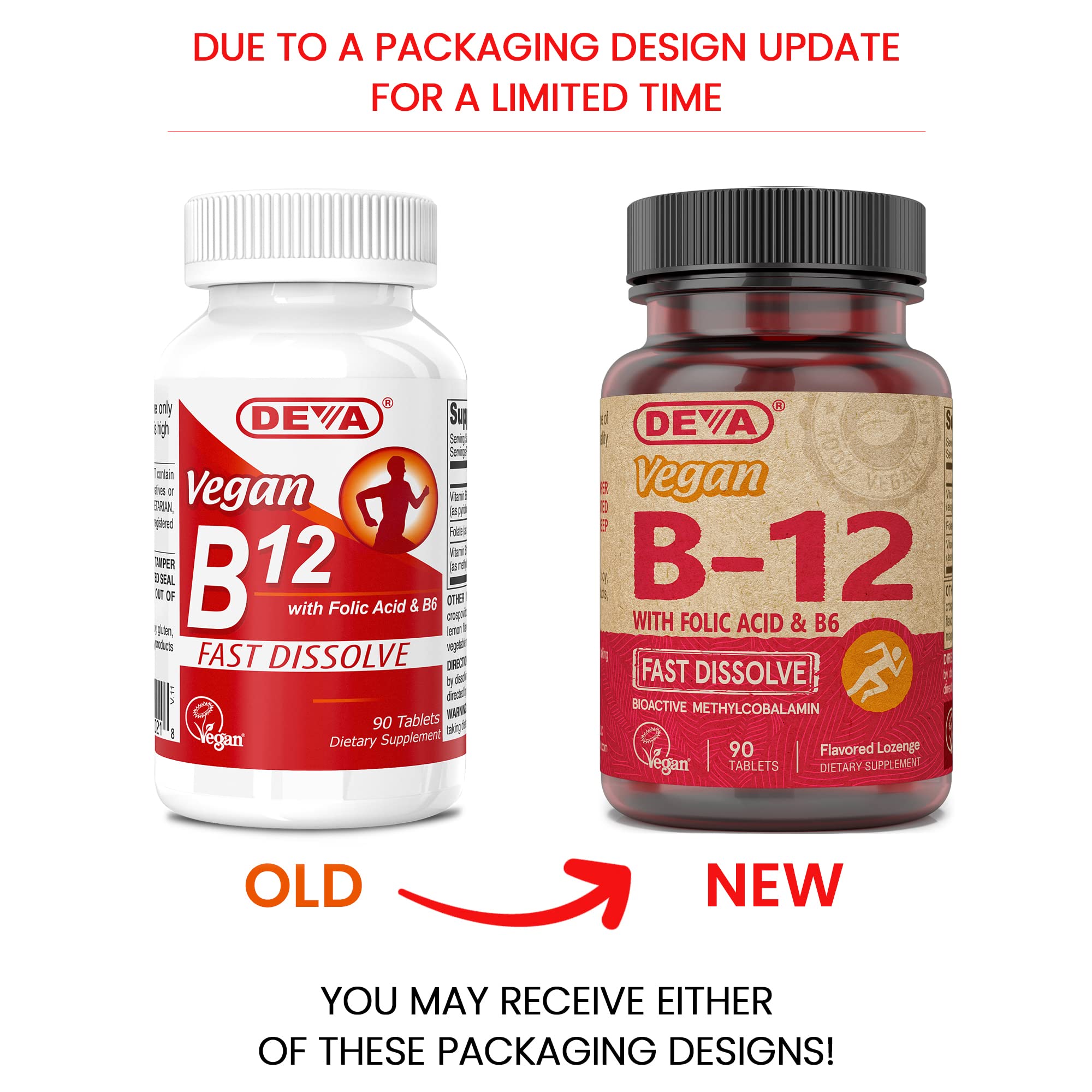 DEVA Vegan Vitamin B12 Fast Dissolve Supplement - Once-Per-Day Complex with 1000 Mcg Methylcobalamin B12, Folic Acid, B6 - Lemon Flavor - 90 Dissolvable Tablets,