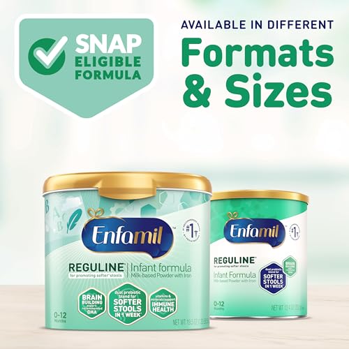Enfamil Reguline Baby Formula, Milk-Based Infant Nutrition, Dual Prebiotics for Soft, Comfortable Stools within 1 Week of Use, Omega-3 DHA for Immune Support, Reusable Powder Tub, 19.5 Oz