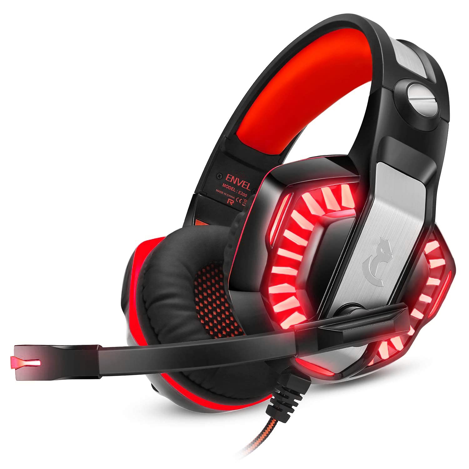 ENVEL Gaming Headset for PS4 with Mic,PC,Laptop,Surround Sound Over Ear Noise Cancelling Headphone with LED Lights Volume Control Compatible with Smartphone/Computer/MacBook/PS5