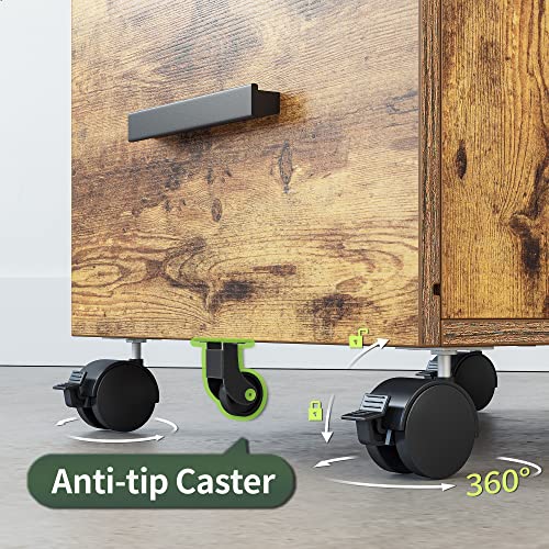 FEZIBO 2-Drawer File Cabinet with Lock for Home Office, Rolling Filing Cabinet, Under Desk Home Office File Cabinet for A4, Letter Size, Printer Stand, Wooden Storage Mobile File Cabinet, Rustic Brown