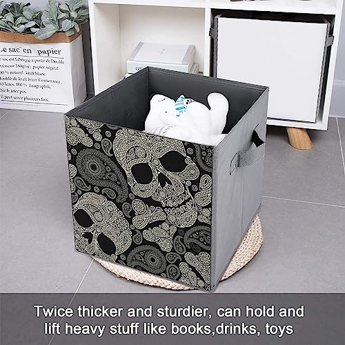 Diamond Skull Pattern Storage Cubes with Handles Foldable Fabric Bins Organizing Baskets for Shelves Closet