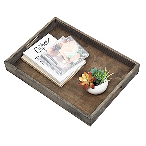 Rustic Distressed Wood Food Breakfast Serving Tray Octagon Serving Tray in Bed with Cutout Carrying Handles Coffee Office Desktop Document Holder Home Kitchen (Rock Grey)