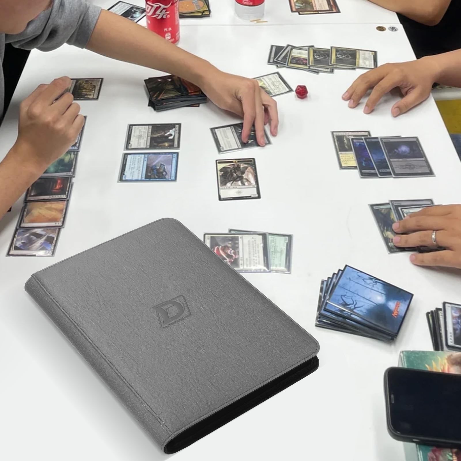 Deoyibu TCG Binder, 9 Pocket Side Loading Card Album, 2023 New Premium PU Leather, Secure Storage, Easy Access, Suitable Capacity, 540 Card Pockets, Grey