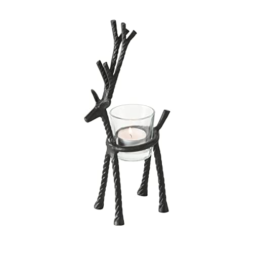 Rustic Reindeer Votive Candle Holders, Set of 3, Handmade, Forged Black Aluminum, Glass Cups, 10.25, 14.25, and 20 Inches