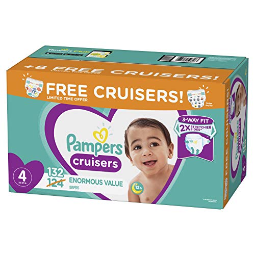 Diapers Size 4, 132 Count - Pampers Cruisers Disposable Baby Diapers, Enormous Pack, Plus Bonus Diapers