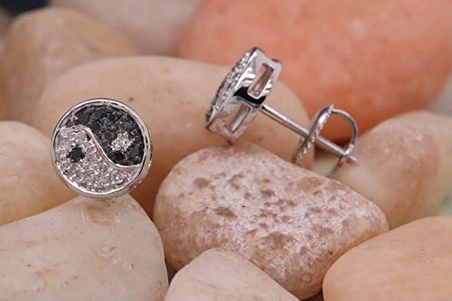 Dazzlingrock Collection 0.25 Carat (ctw) 10k Black & White Round Diamond Yin Yang Ladies Stud Earrings, White Gold