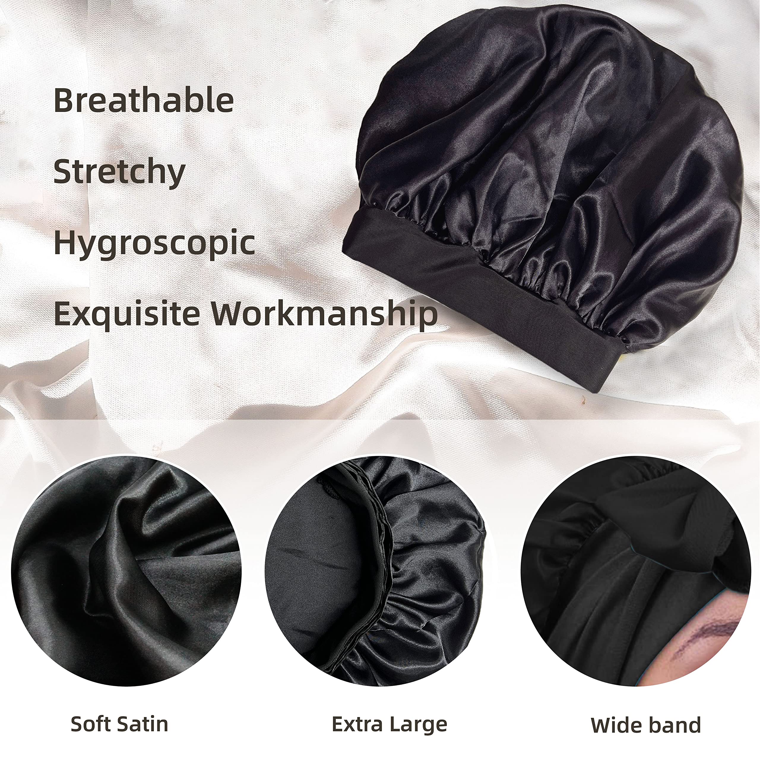 HOME SHARON Silk Bonnet for Sleeping, 4 Pieces Satin Bonnet Hair Wrap Cap Bonnet for Curly Hair,Satin Bonnet for Sleeping, Bonnets Black Women