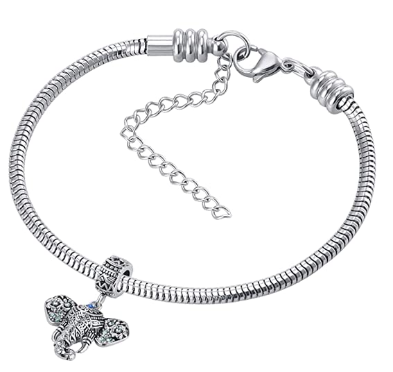 DWJSu Lucky Elephant Charms Good Luck Symbol Blue Crystal Dangle Animal Bead Charm fit Pandora Charm Bracelet & Necklace, DW-NEW075