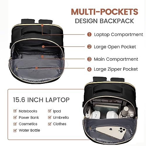 LOVEVOOK Laptop Backpack for Women,15.6 Inch College Travel Work Computer Back Pack,Backpacks with USB Port,Water Resistant Back pack with Laptop Compartment for Teacher Nurse,Black
