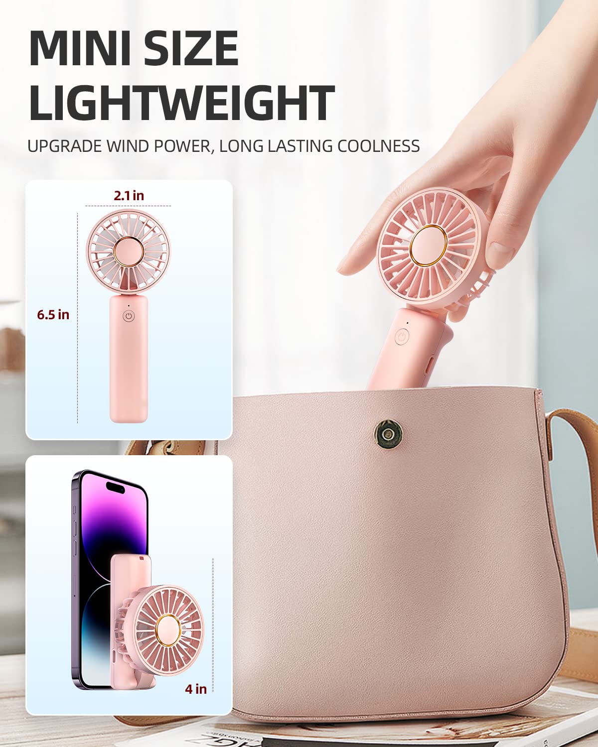 FrSara Portable Handheld Fan, Mini Desk Fan, Multi-Function Fan, 2000mAh Ultra-Long Battery Life, Ultra-Quiet, 3-Speed Adjustment(Blue)