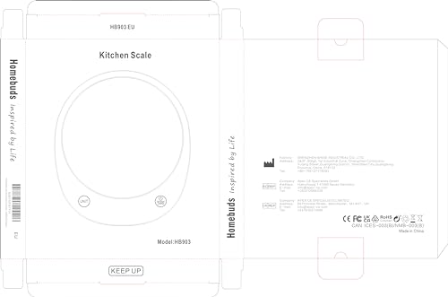 Homebuds 22lb/10kg Digital Kitchen Food Scale, Weighing Professional Since 2001, Grams and Ounces by Precision 1g/0.1oz, Weight Loss, Baking and Cooking, LED Display, 3*AAA Batteries Included, Black