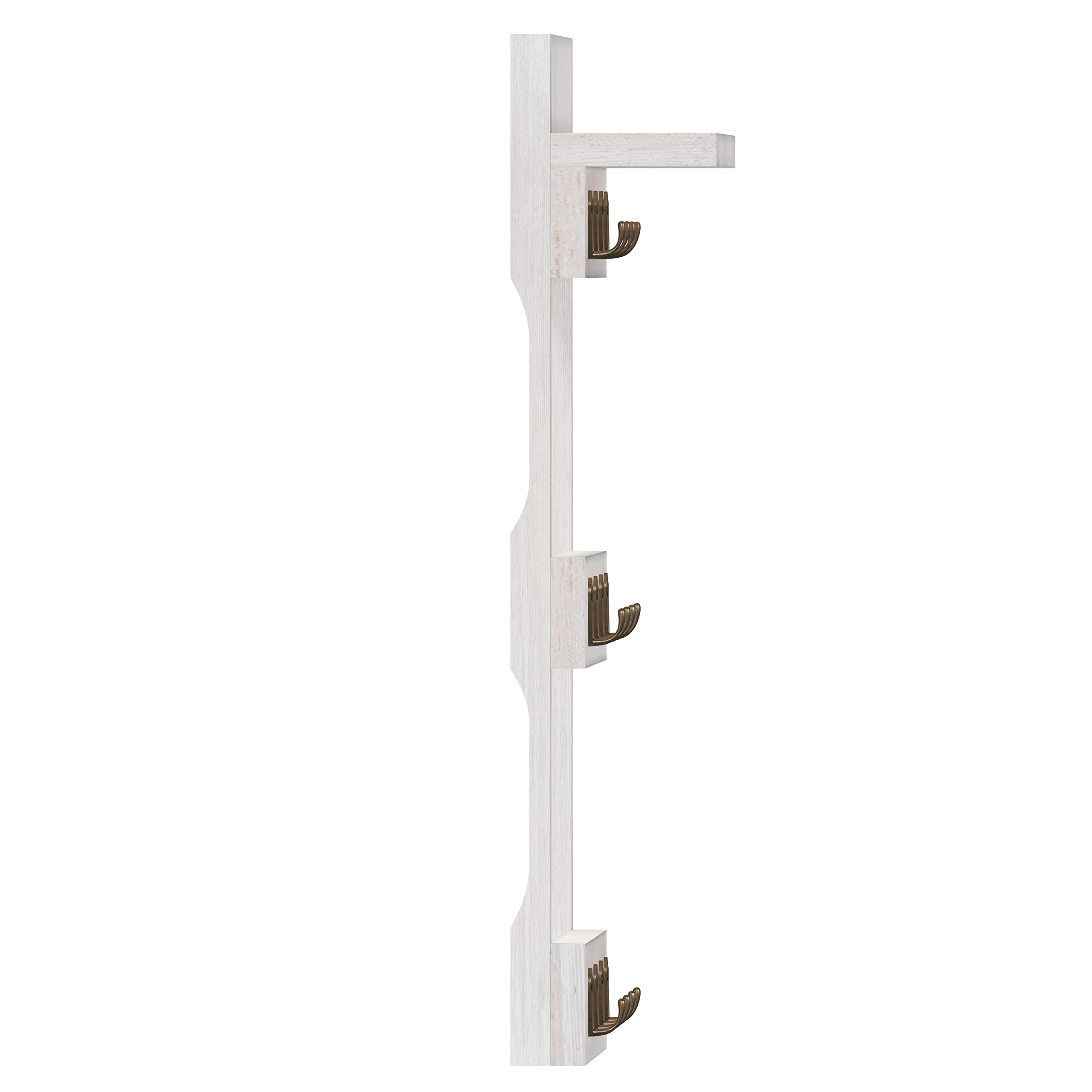 Merrick Lane Steeley Wooden Wall Mount 12 Cup Mug Rack Organizer with Upper Storage Shelf and Metal Hanging Hooks with No Assembly Required, Whitewashed