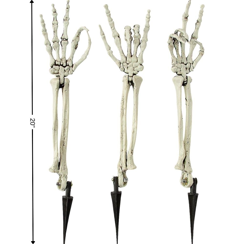 Fun Express 3 Pieces 20" Skeleton Hand Groundbreaker Halloween Decorations, Fun Hand Signal Designs, Halloween Yard Decor