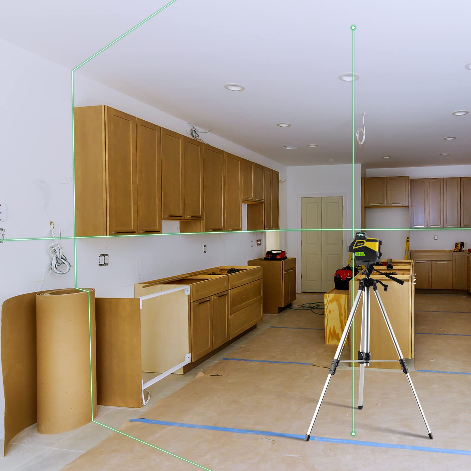 Firecore Green Laser Level Self Leveling 360 Degree Horizontal Cross Line Laser Level with Plumb Dots Laser Tool and Adjustable Brightness Technology - Magnetic Bracket Included (F191-XG-2P)