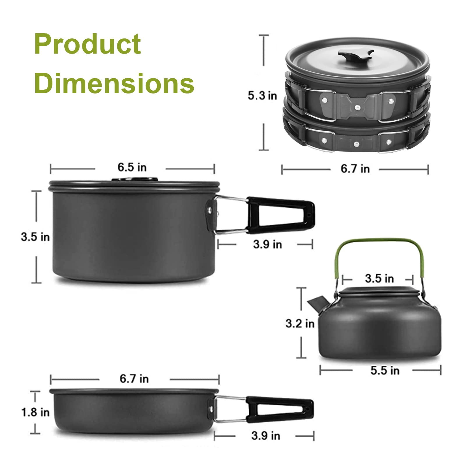 Foldable Lightweight Camping Cookware Set – 9pcs Non-Stick Folding Nesting Kettle Pots and Pans Sets for Campfire with Lid | Backpacker Must Haves Outdoor Tent Campers Aluminum Cooking Gear 1-4 People