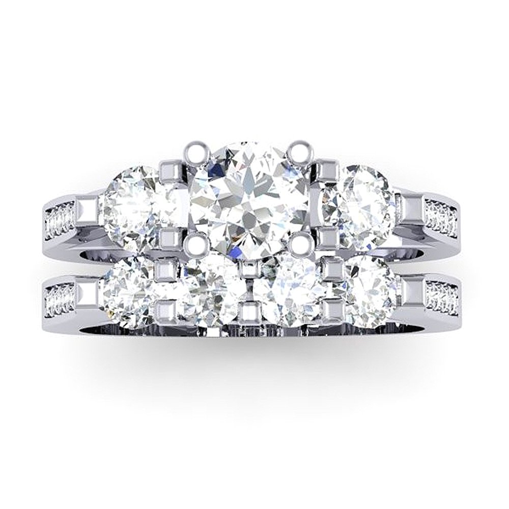 Dazzlingrock Collection 1.40 Carat (ctw) 14k Round Diamond Women Wedding Ring Set with Matching Wedding Band, White Gold, Size 9