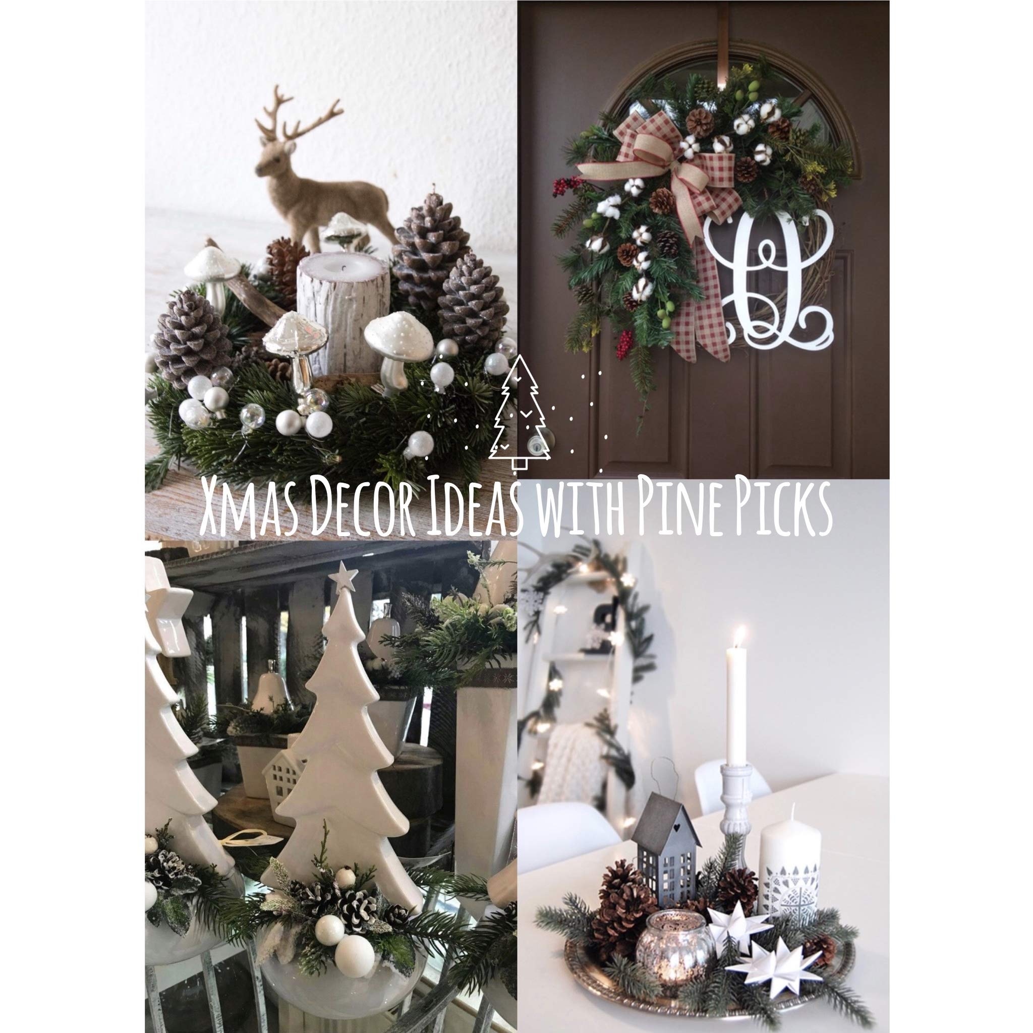 Meiliy 35pcs Artificial Greenery Xmas Pine Picks Pine Leaves Pine Twigs for Crafts Indoor and Outdoor Christmas Holiday Home Garden Decor