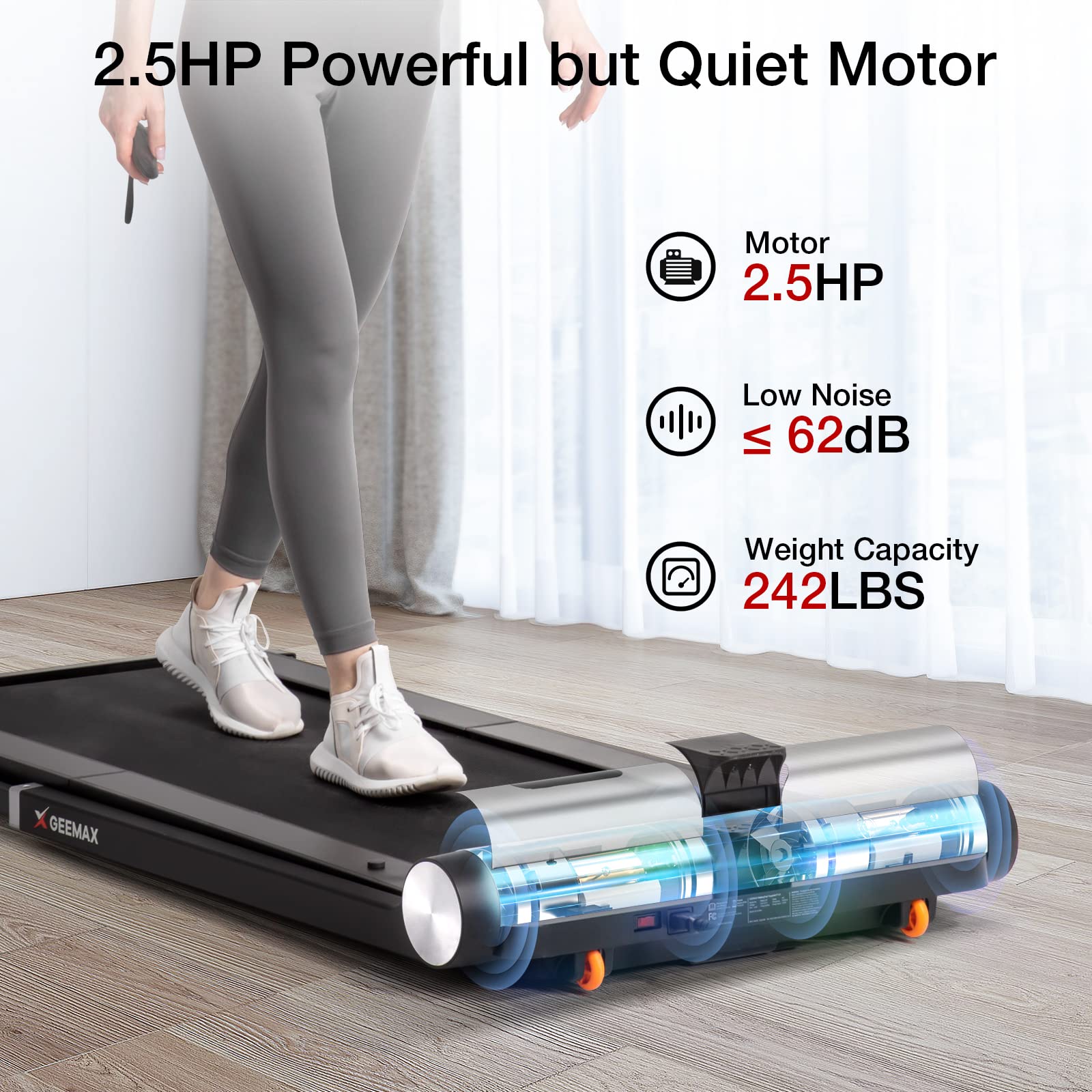 Foldable Treadmill for Home Use, Geemax 2 in 1 Electric Under Desk Treadmill for Small Spaces, Manual Automatic Modes Walking Running Pad 100% Assembled with Large Running Area Upright Storage 6.2MPH
