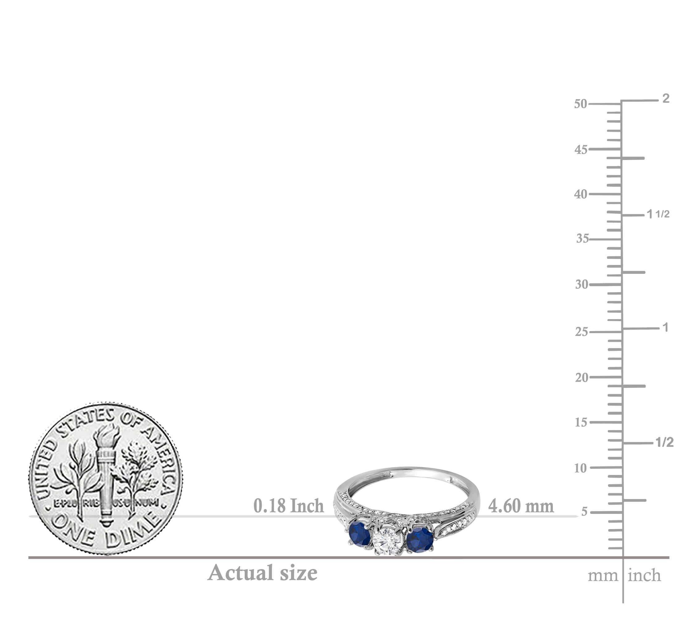 Dazzlingrock Collection Round Blue Sapphire & White Diamond 3 Stone Wedding Ring for Women in 14K White Gold Size 6