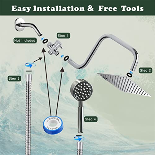 LOHNER 6"All Metal Shower Heads with Handheld,Luxurious Stainless Steel Shower head,Metal Single Setting Handheld,with Extension Shower Arm