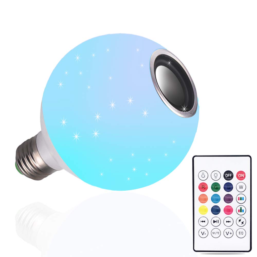 DGRENA E27 LED Wireless Light Bulb Speaker RGB Disco Bluetooth Light Bulb Speaker Color Conversion Light, with 24 Keys Remote Control, Party Color Remote Control, Atmosphere Creation