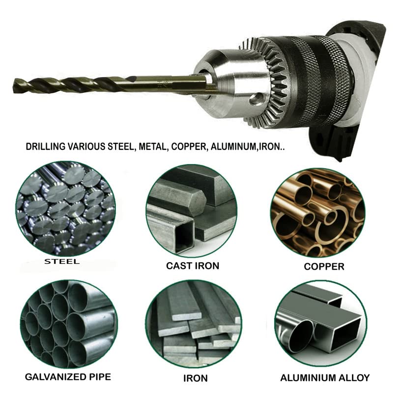 Hss Drill Bit Set 11/32 in. Jobber Twist Parabolic Flute Golden/Black 3-Flat Shank Drill Steel Metal-5Pcs