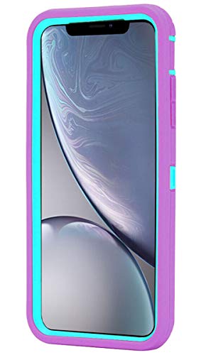 Stroson for iPhone XR Case with Built in Screen Protector Heavy Duty Shockproof Full Body 3 in 1 Rugged Bumper for Women Man Protective Cover Phone Case for iPhone XR 6.1β (Purple/Mint)