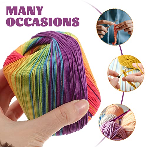 TEHAUX Rainbow Soft Yarn, 1 Roll 133m Cotton Thread Balls Yarn Multi Colored Knitting Yarn for Crocheting Knit Hand Embroidery