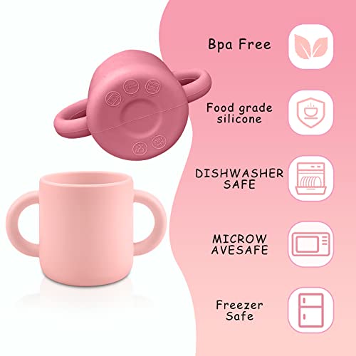 TQONEP Silicone Toddler Cup for Babies,5oz Silicone Training Cup for Infants 2 Handles, Easy Grip Handles Toddler Learning Cup Applicable for Baby Over 6 Months +(Pink+Deep Pink