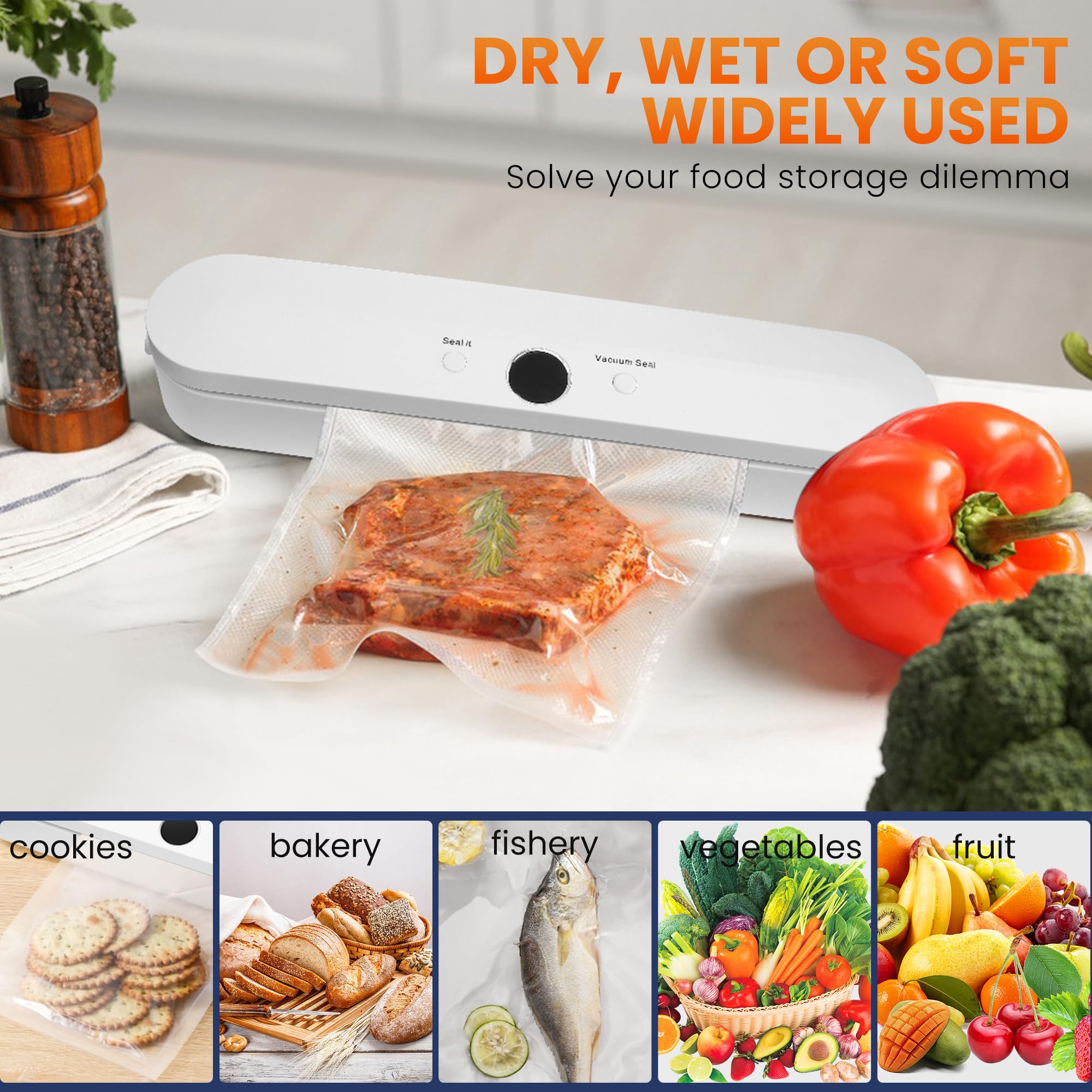 CUIUD Vacuum Sealer Machine Dry/Moist Food Vacuum Sealer Suitable for food storage With 20 Ziploc bags（white）