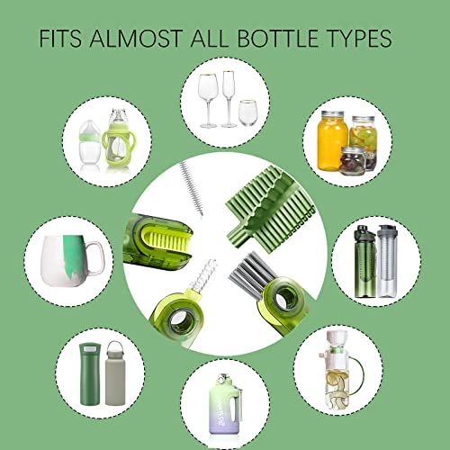 Water Bottle Cleaner Brush Set, Meritpick 3 in 1 Multipurpose Bottle Gap Cleaner Brush & Long Handle Silicone Bottle Brush & Straw Cleaner Brush for All Water Bottle, Baby Bottles (Green)