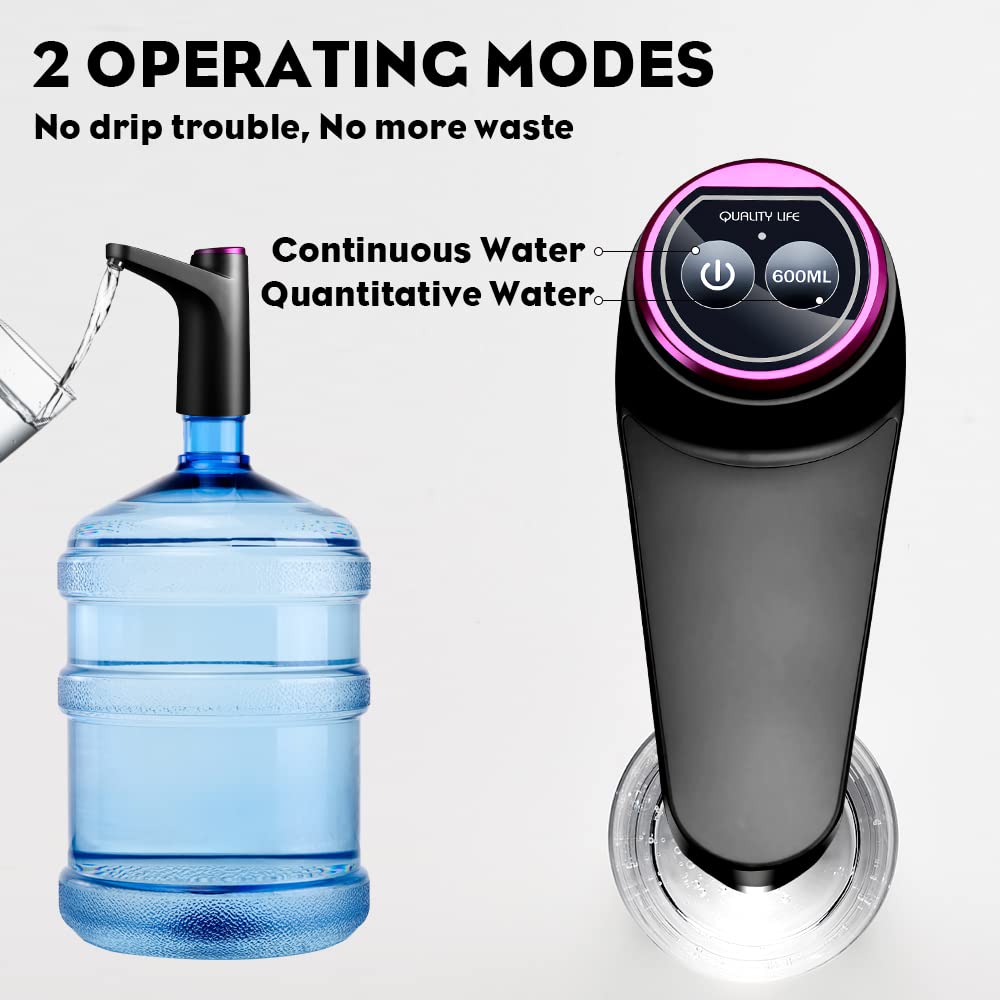 Enutogo Water Bottle Pump 5 Gallon Water Dispenser, Water Pump for 5 Gallon Jug USB Charging, Automatic Drinking Water Dispenser Pump, Portable Electric Water Dispenser for 2-5 Gallon Bottle, Black