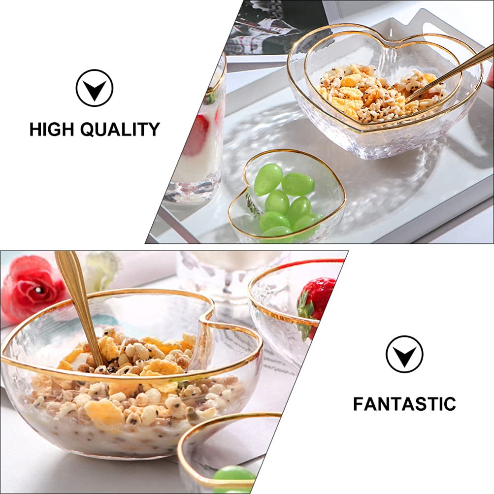 Glass Heart Bowl Clear Serving Bowls Set Heart Shaped Salad Bowls Love Bowl Irregular Bowls for Fruits Salad Dessert Ice Cream