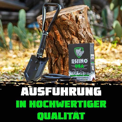 RHINO USA Folding Survival Shovel w/Pick - Heavy Duty Carbon Steel Military Style Entrenching Tool for Off Road, Camping, Gardening, Beach, Digging Dirt, Sand, Mud & Snow.