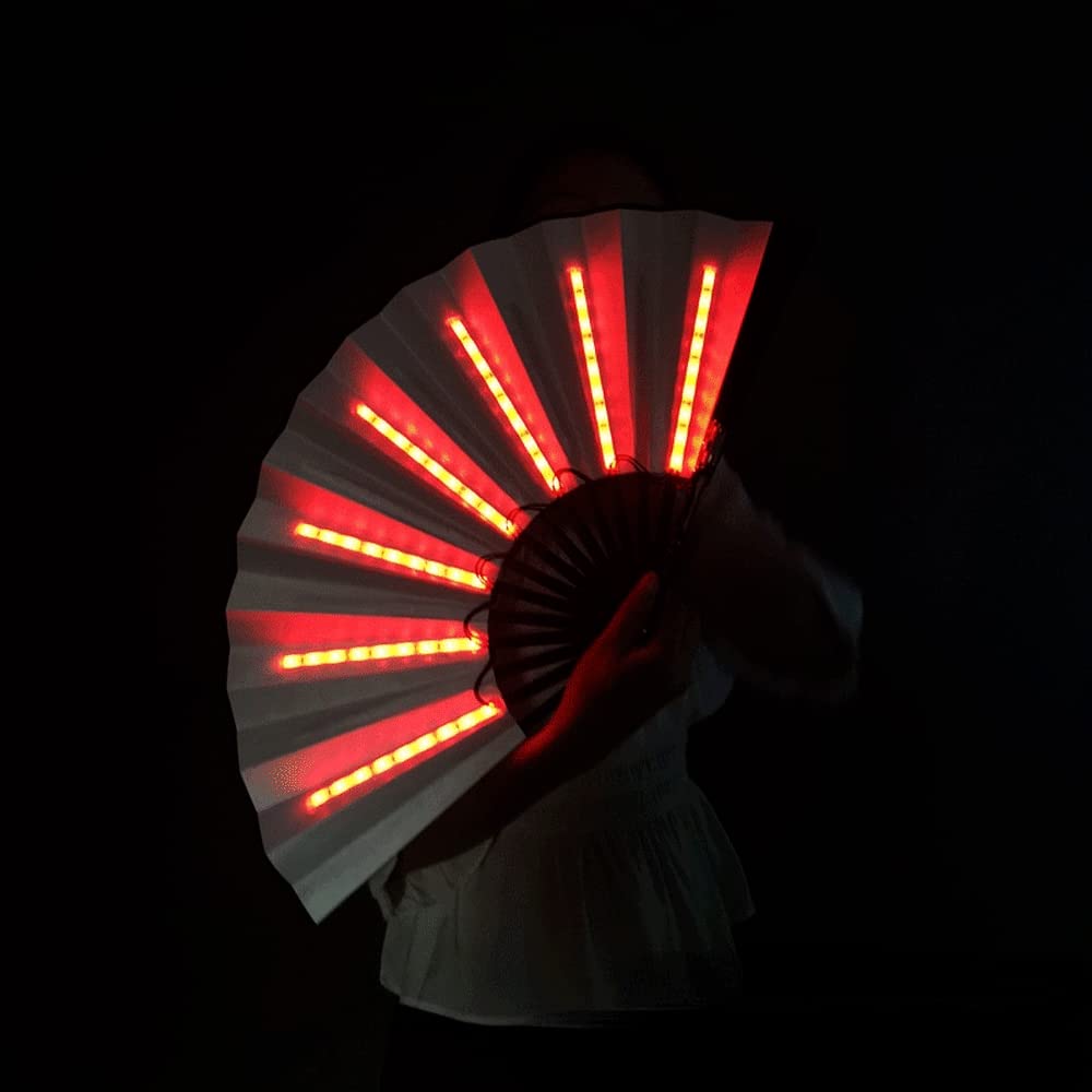 Folding Fan 1pc Led Luminous Folding Fan 13inch Party Colorful Fan Wedding Hand Fans for Dance Glow in The Dark Evening Accessory (Color : Red)