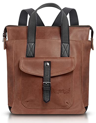 ORNA'S LEATHER ART | Mini SWAN Everyday leather backpack for Women. Practical, Stylish and Spacious Women’s Bag. Real Leather in A Chic Backpack And Contemporary Design (Brown)