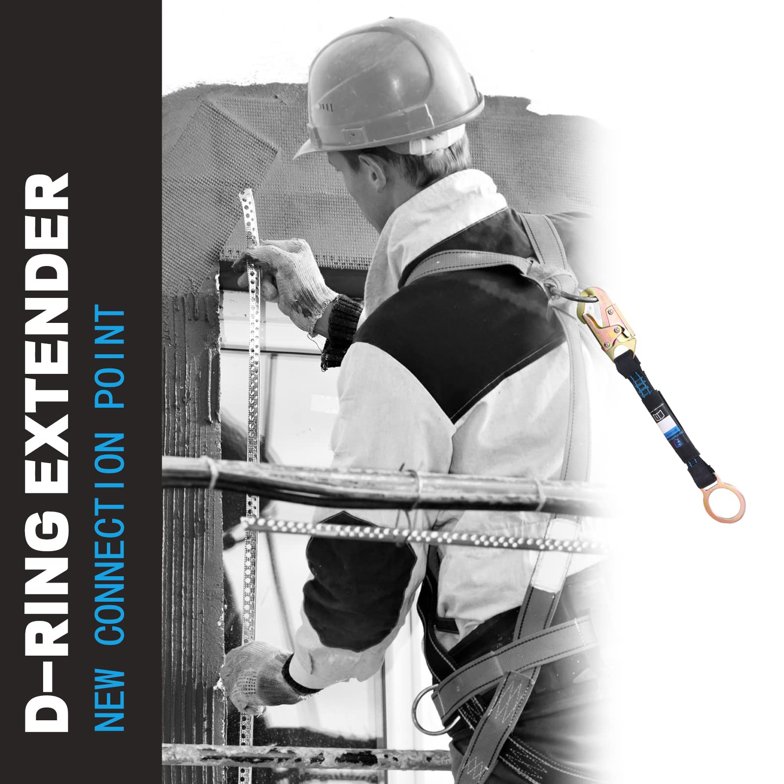 FHFallArrest 18 Inch D Ring Extender with Galvanized Steel Self Locking Snap Hook and O Ring,Heavy Duty Fall Protection Safety Harness Extension Lanyard,For Construction & Roofing, OSHA/ANSI Compliant
