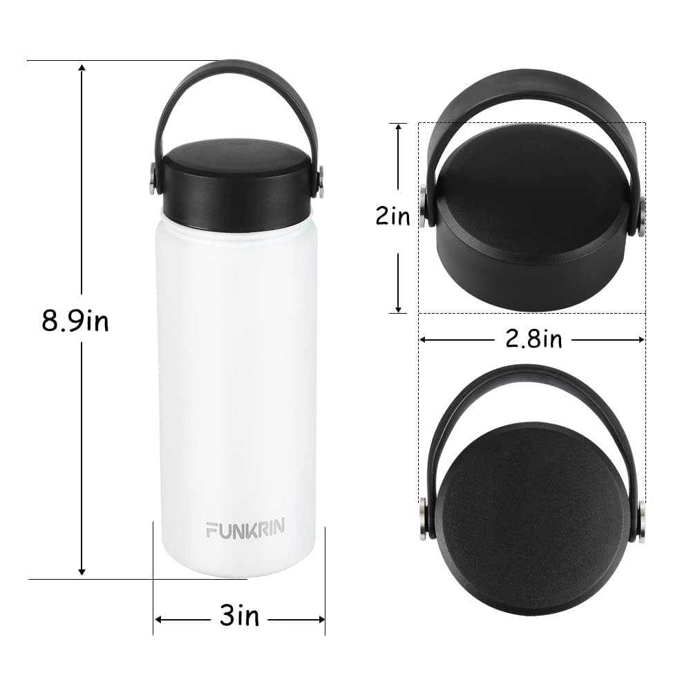 Funkrin Insulated Coffee Travel Mug with Ceramic Coating, 18oz Wide Mouth Flex Cap Water Bottle, Vacuum Stainless Steel Leak-Proof Thermos Tumble Flask Cup for Office School Outdoors