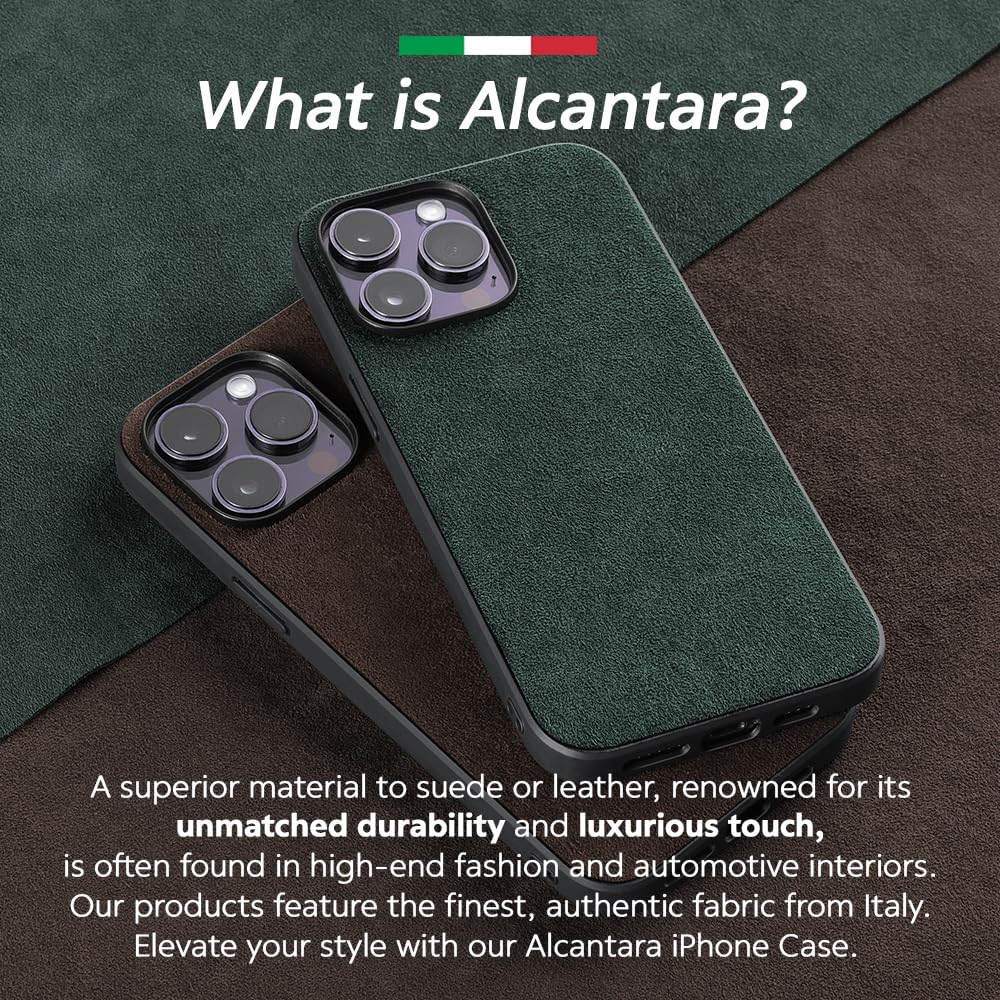 Deppa Alcantara case for iPhone 12 Pro Max (6.7') Shockproof Slim Magnetic Cover with Magsafe Wireless Charging [Genuine Italian Alcantara] Enhanced Camera Protection| (Emerald Green-9073)