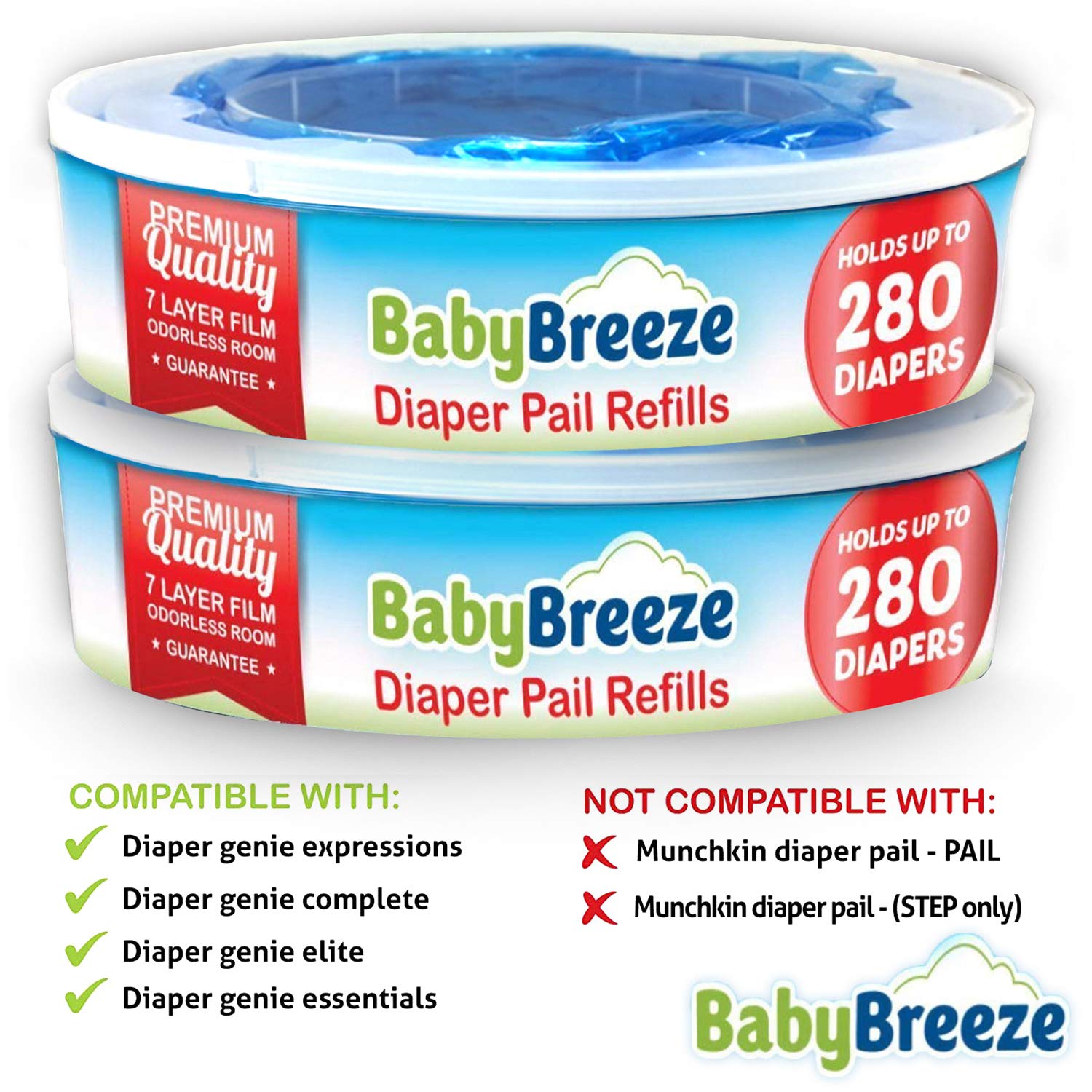 Diaper Pail Refill Bags Compatible with Playtex Diaper Genie Diaper Disposal System - 560 Count (2 Pack) – by BabyBreeze