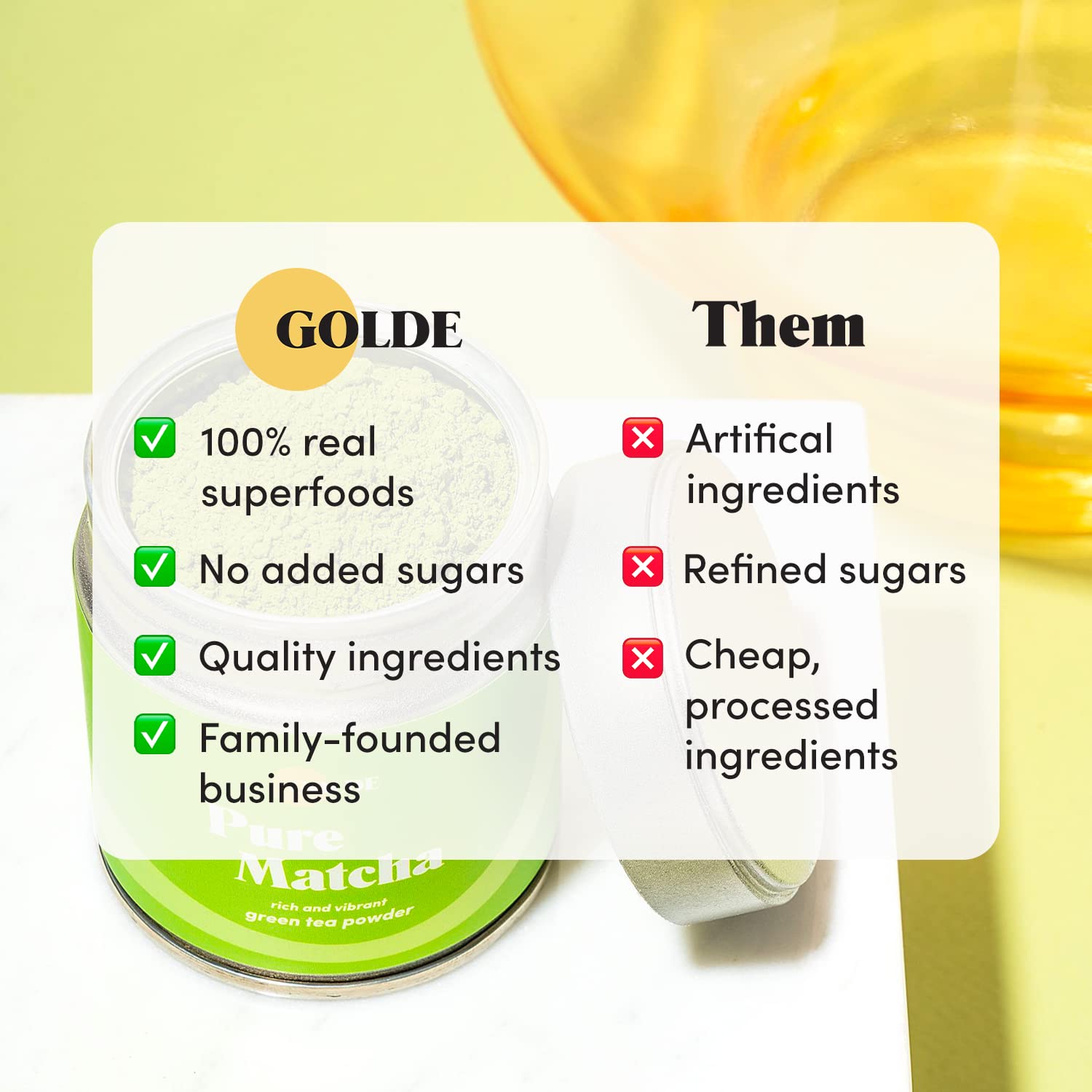 Golde Pure Matcha | Ceremonial Grade Matcha Powder | Green Tea Superfood with L-Theanine & Antioxidants (40g Tin)