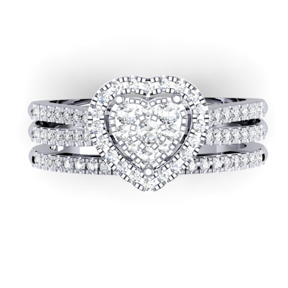 Dazzlingrock Collection 0.50 Carat (Cttw) 10K Round Diamond Women Split Shank Heart Shaped Engagement Ring Set 1/2 CT, White Gold, Size 5